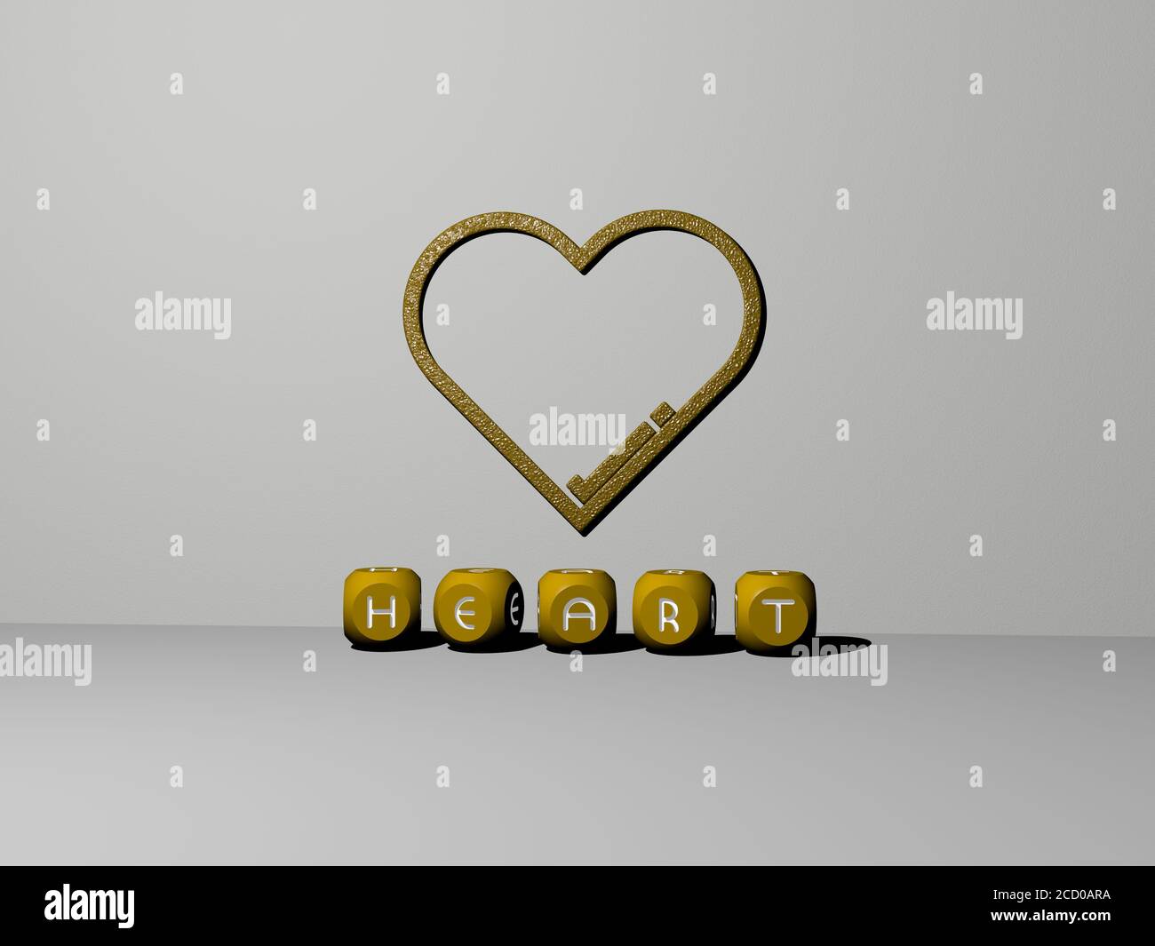 3D illustration of heart graphics and text made by metallic dice ...