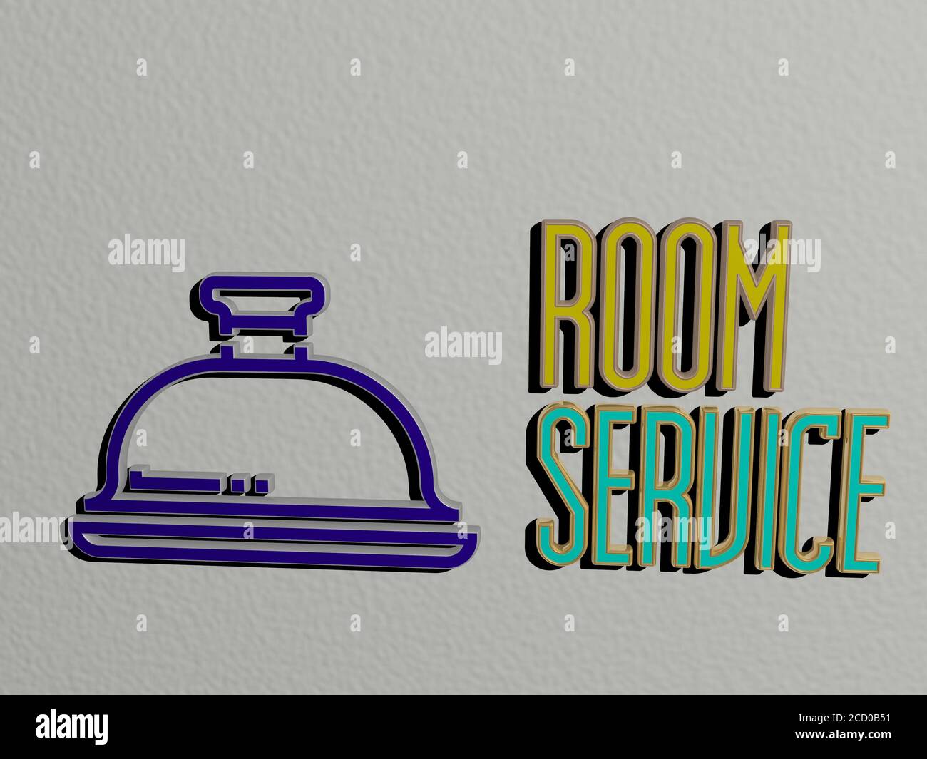 3D illustration of ROOM SERVICE graphics and text made by metallic dice ...