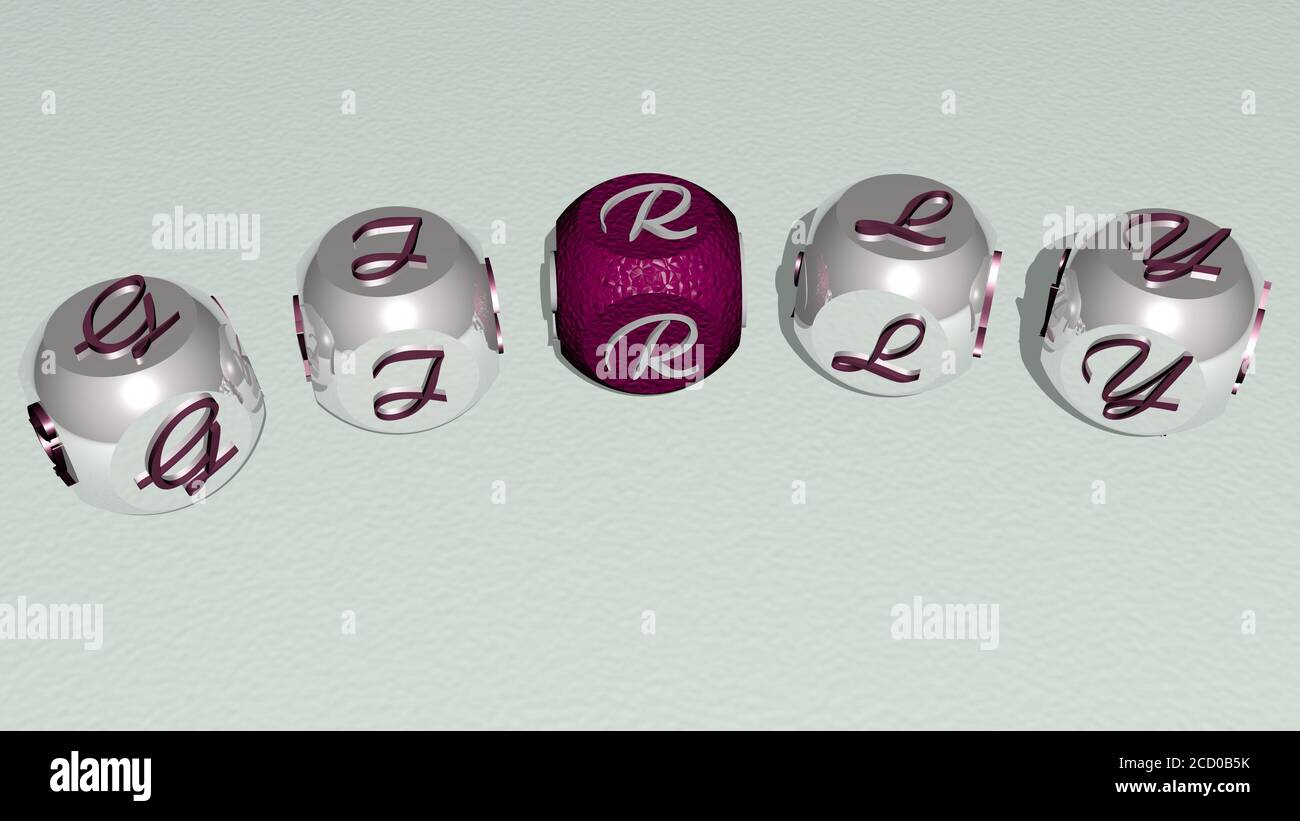 GIRLY curved text of cubic dice letters, 3D illustration Stock Photo ...