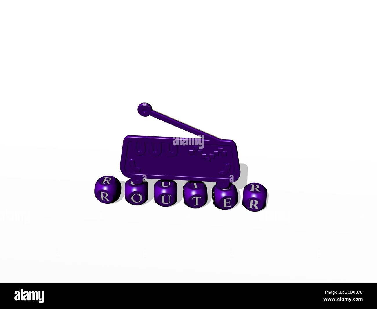 router cubic letters with 3D icon on the top, 3D illustration Stock ...