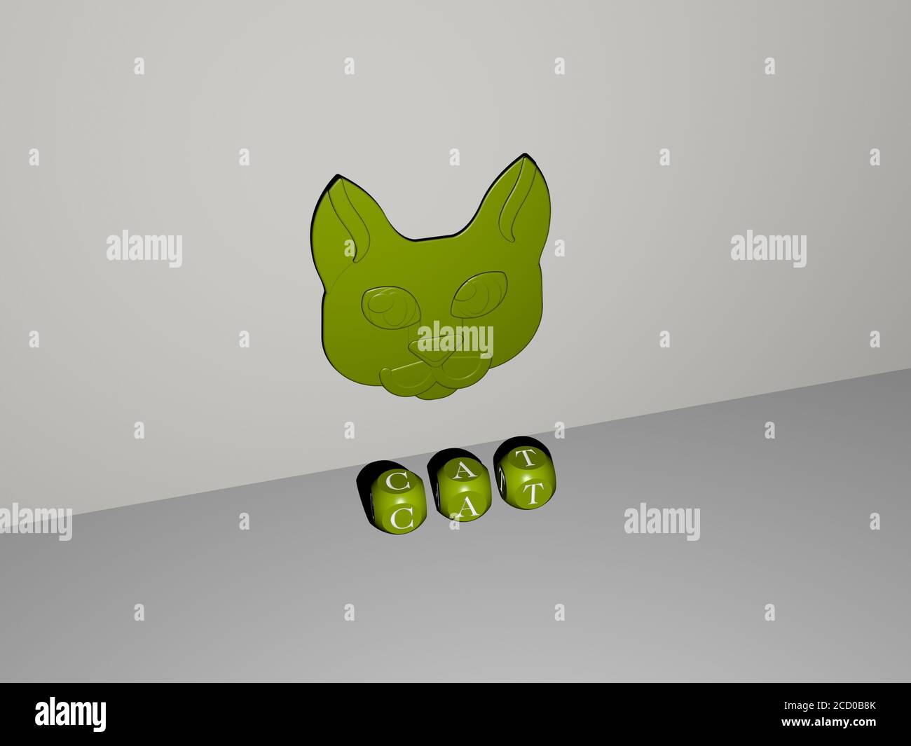 CAT 3D icon on the wall and text of cubic alphabets on the floor, 3D ...