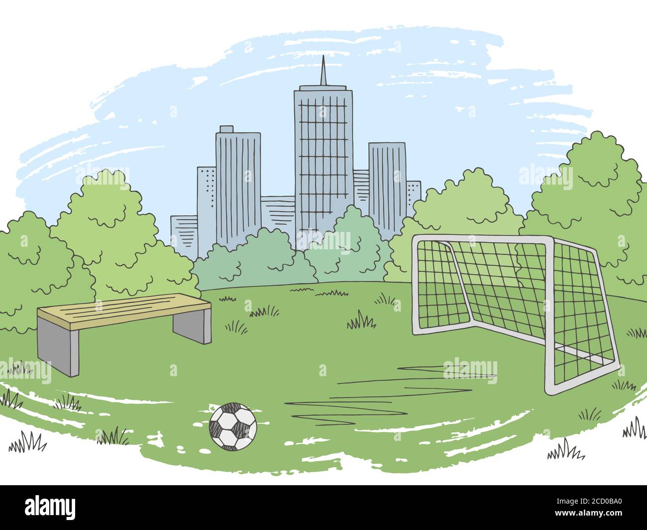 Street sport football soccer graphic color city landscape sketch ...
