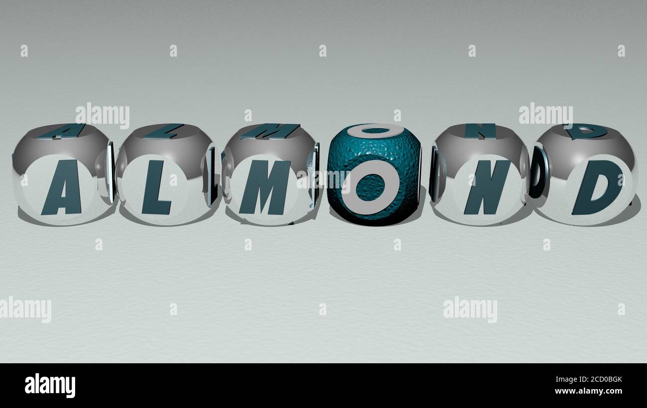 ALMOND text by cubic dice letters, 3D illustration Stock Photo - Alamy