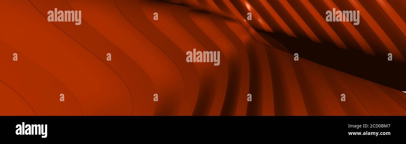 Ultra wide 3D illustration of a geometrical shape of ORANGE RED color ...
