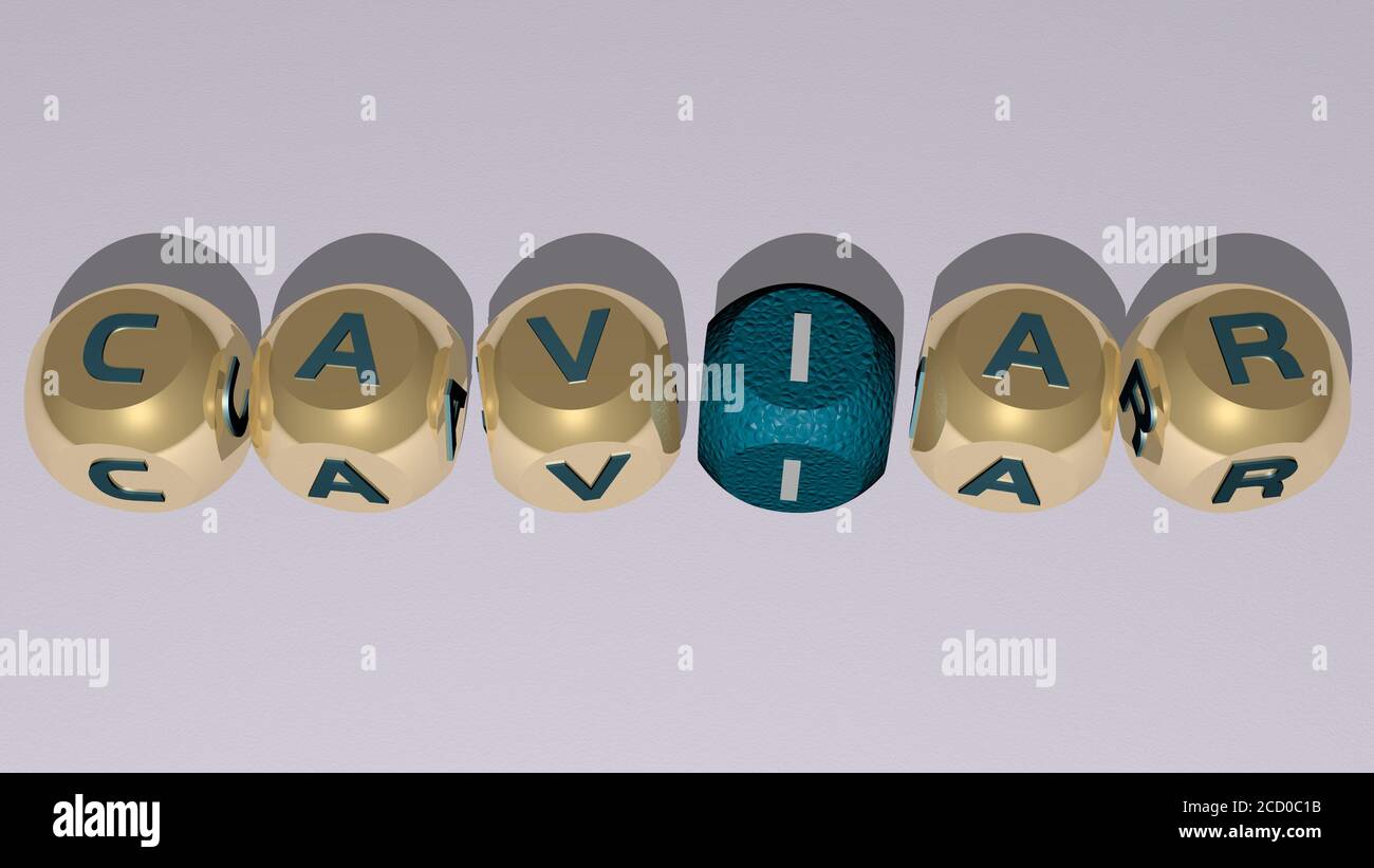 caviar text by cubic dice letters, 3D illustration Stock Photo - Alamy