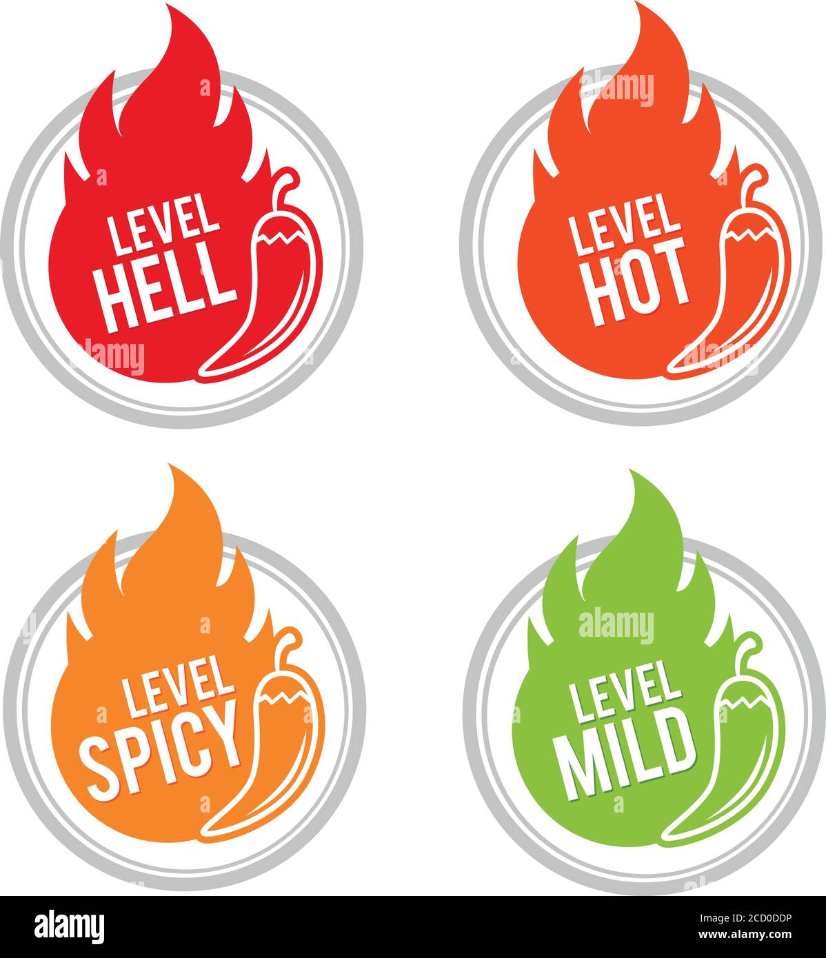 Chili peppers scale. Hell, Hot, Spicy and Mild icons Stock Vector Image ...
