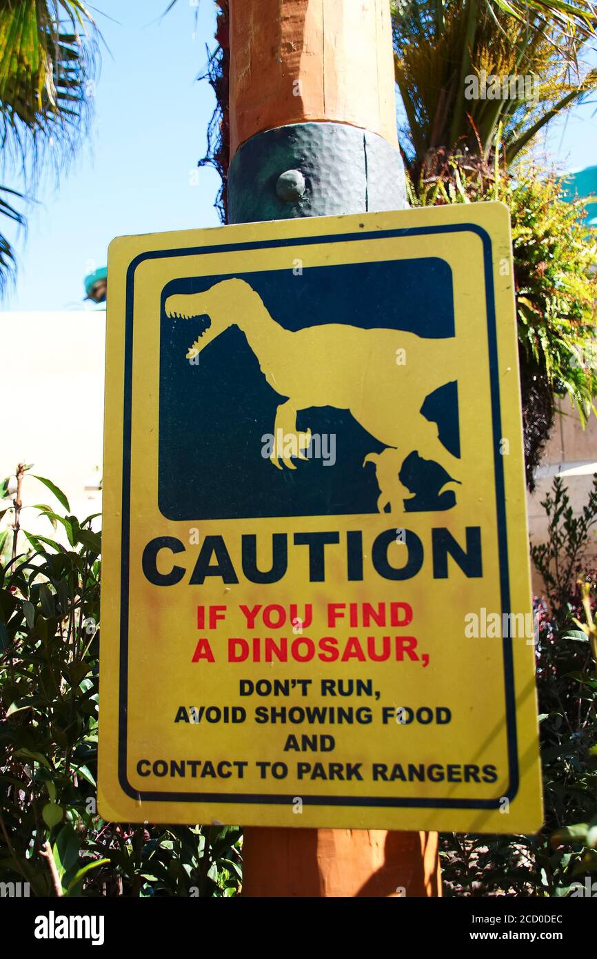 Find a dinosaur Caution sign board in Jurassic Park Section Universal ...