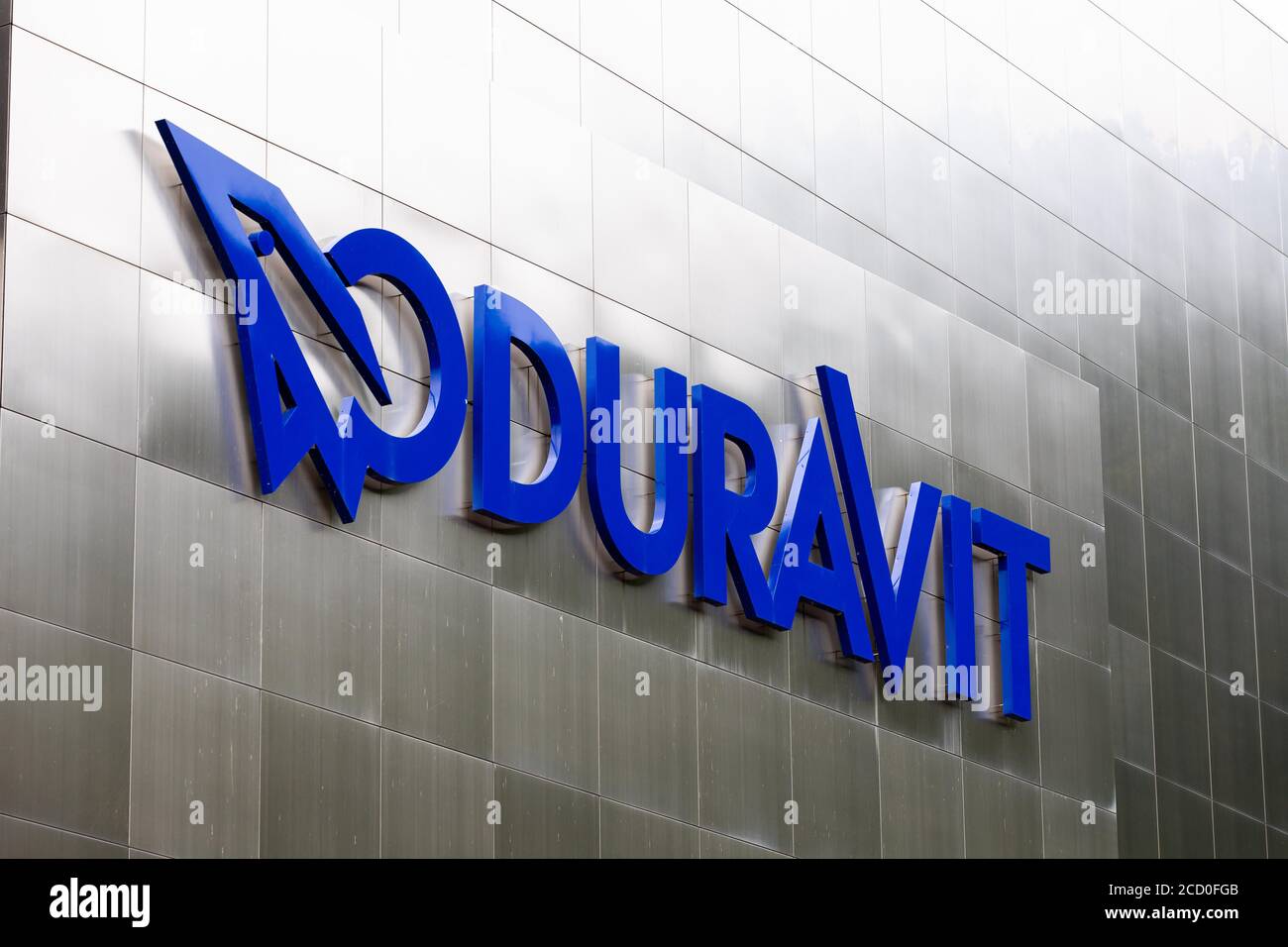 Hornberg, Germany. 25th Aug, 2020. A Duravit logo is emblazoned on the ...