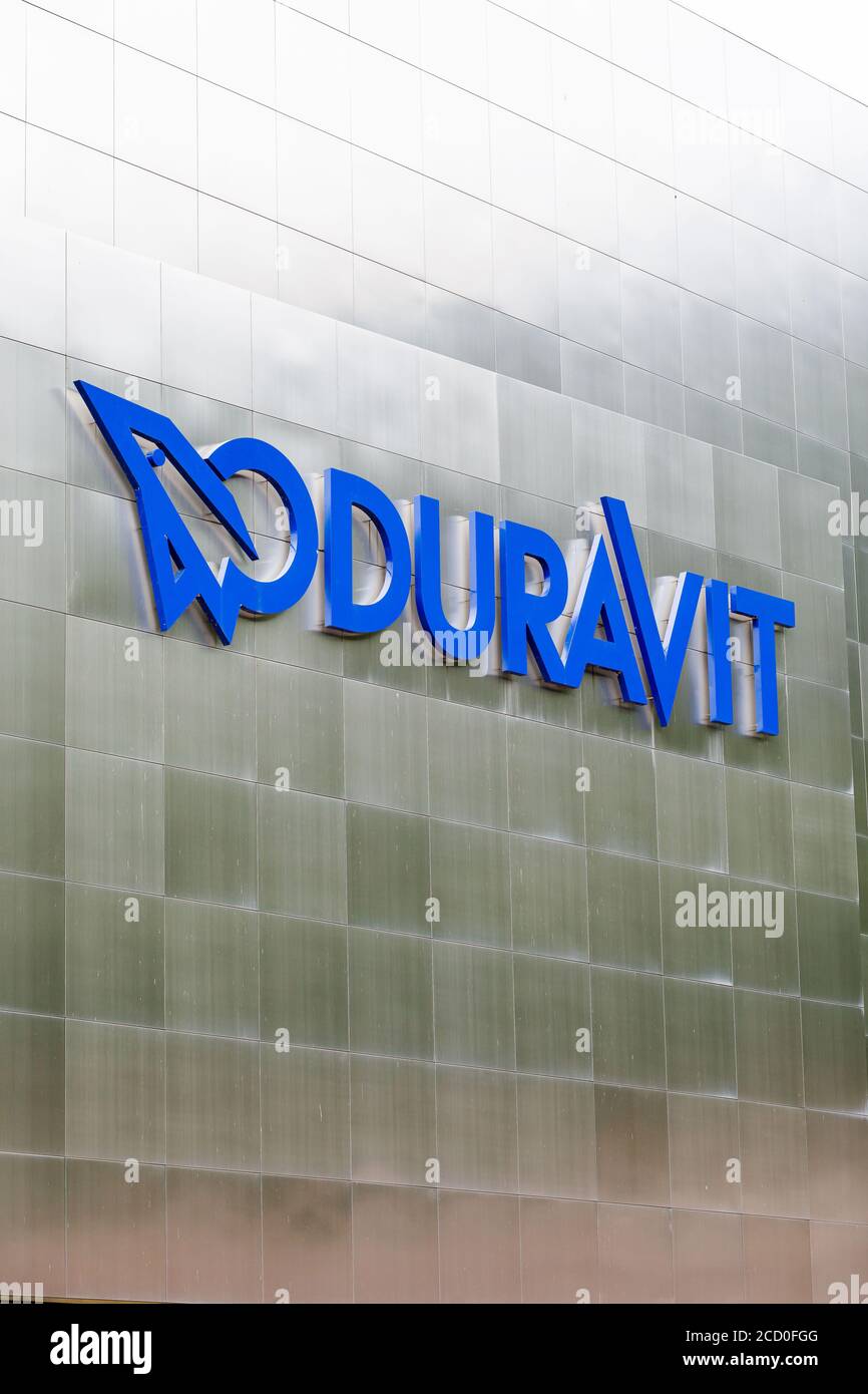 Hornberg, Germany. 25th Aug, 2020. A Duravit logo is emblazoned on the ...