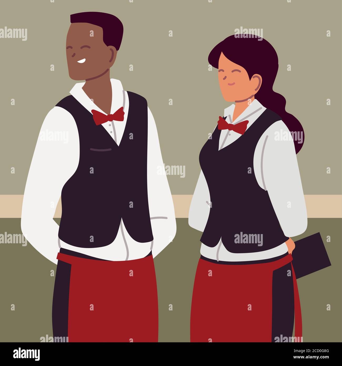 male and female waiters in the restaurant vector illustration design ...