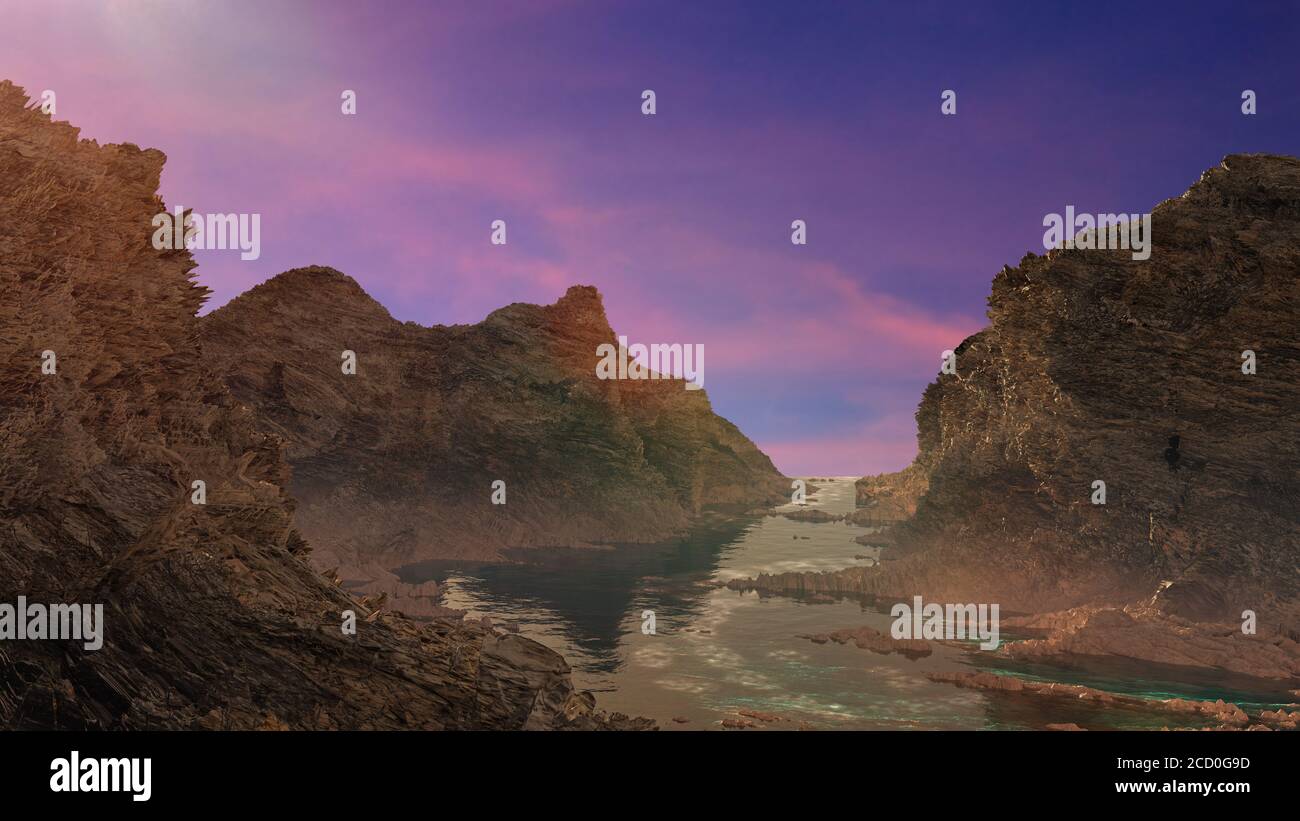 valley with strange and sharp rock formations, mountain landscape with ...