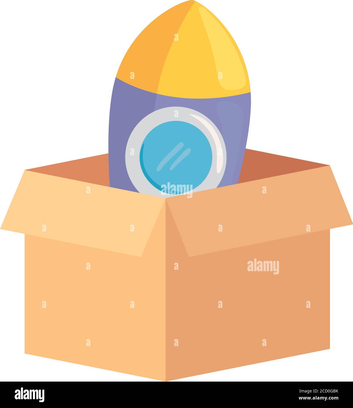 child toy rocket on box carton, in white background Stock Vector Image ...