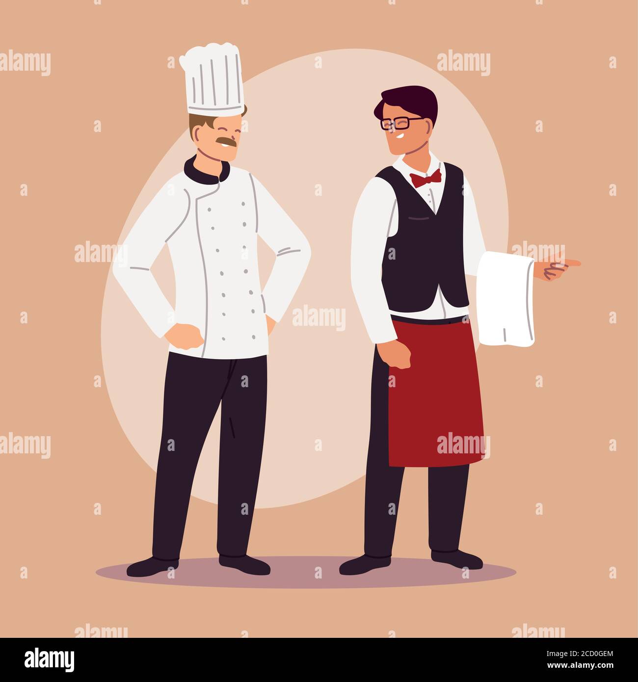 chef and waiter in working uniform vector illustration design Stock ...