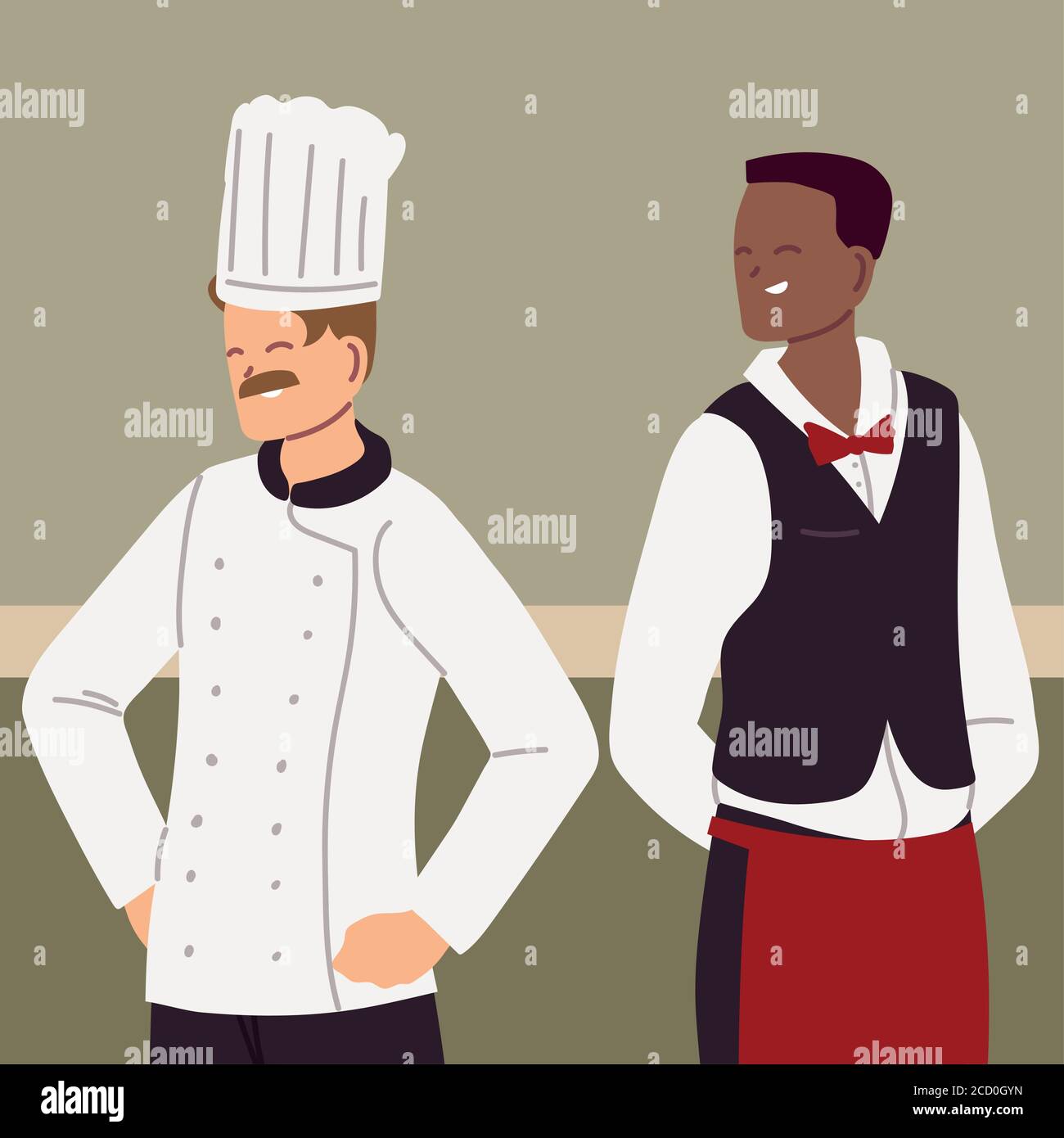 portrait of chef and waiter in working uniform vector illustration ...