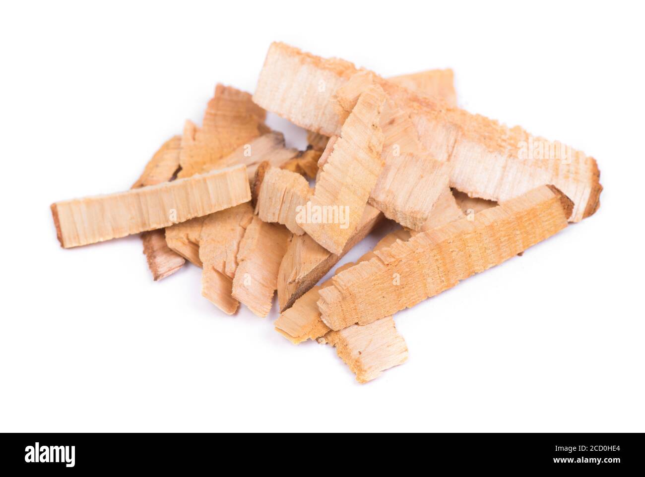 Pile of wood chips isolated on white background Stock Photo - Alamy