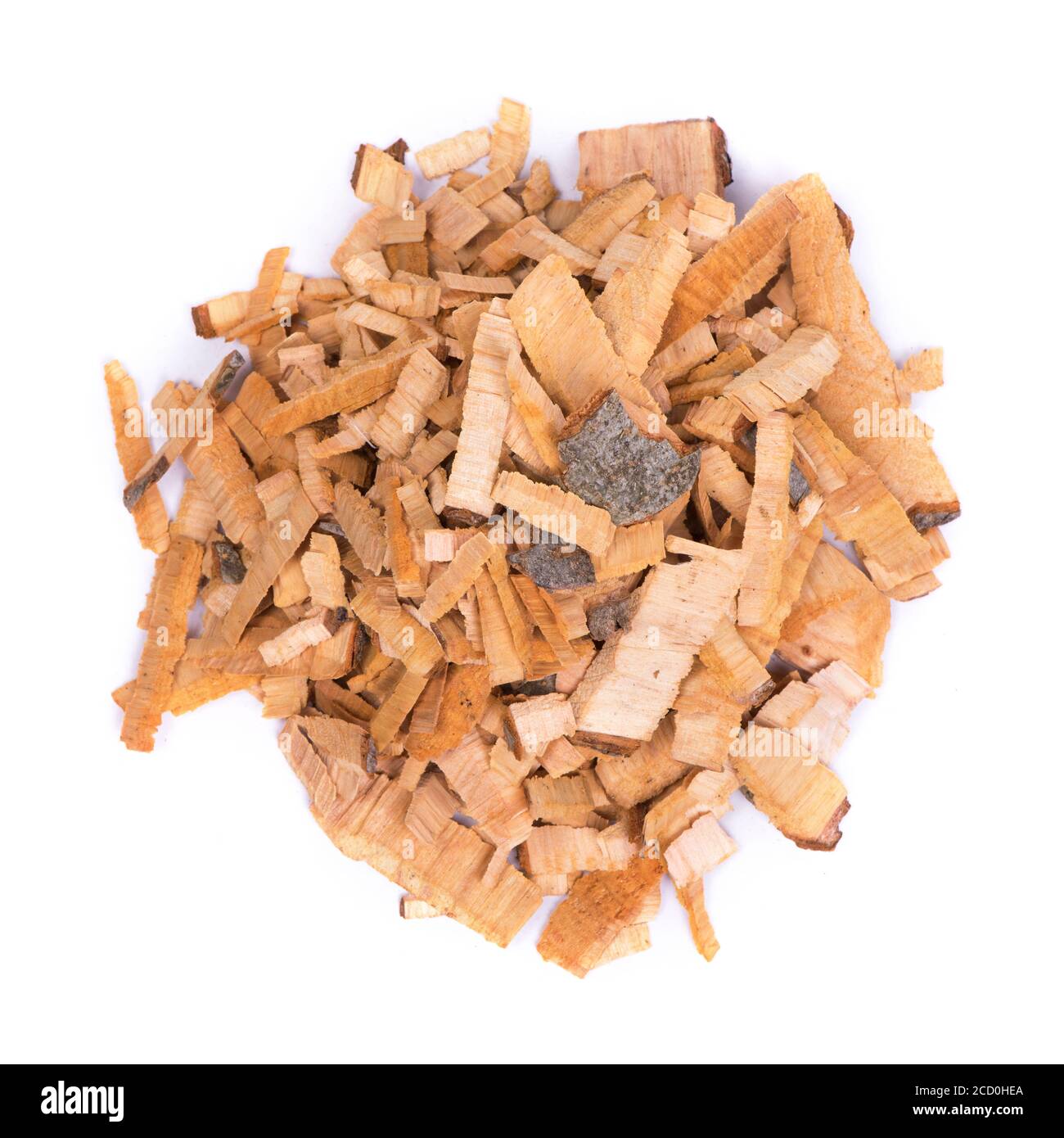 Pile of wood chips isolated on white background Stock Photo - Alamy