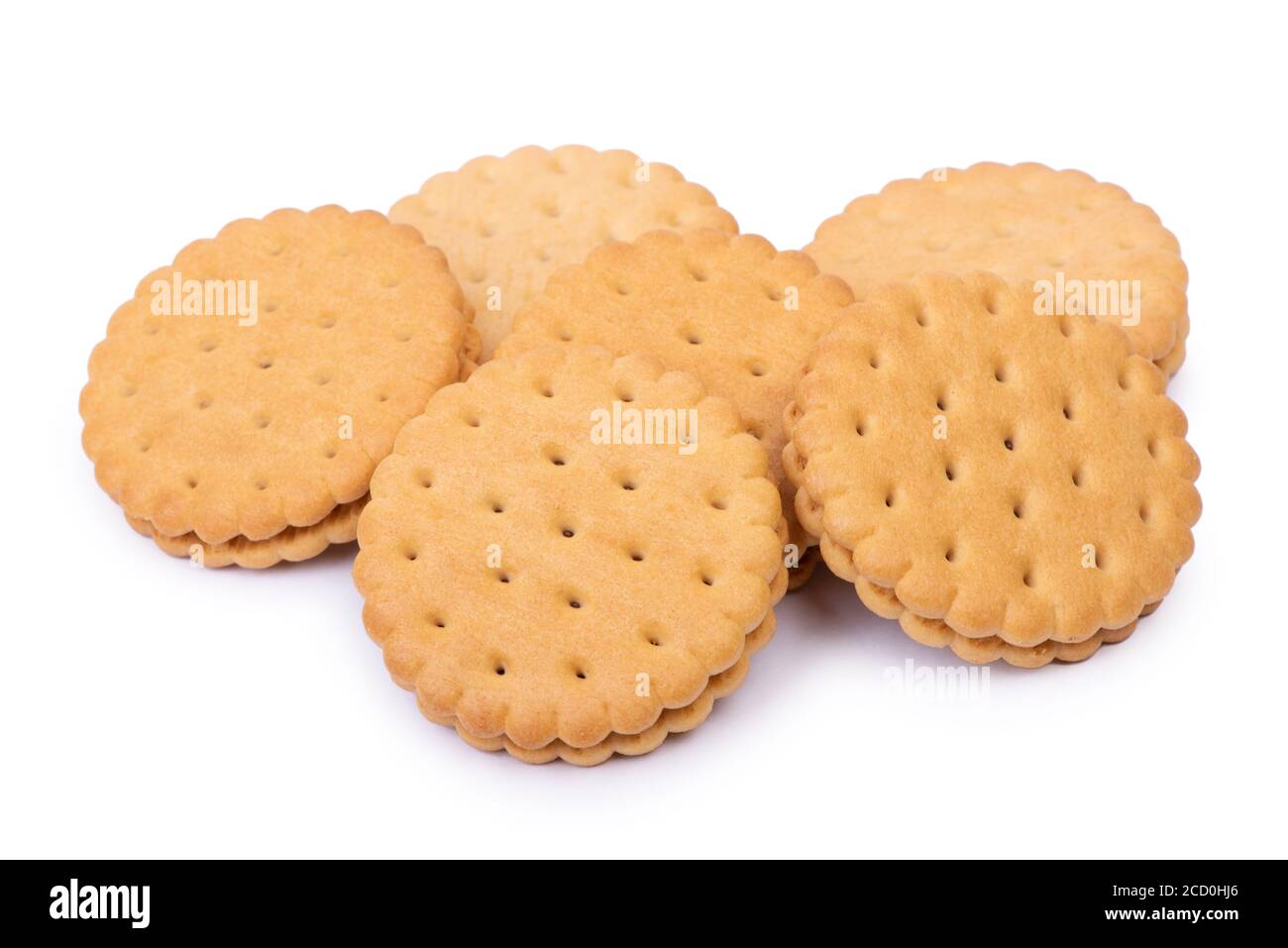 Stack of double round biscuit cookies isolated on white background ...