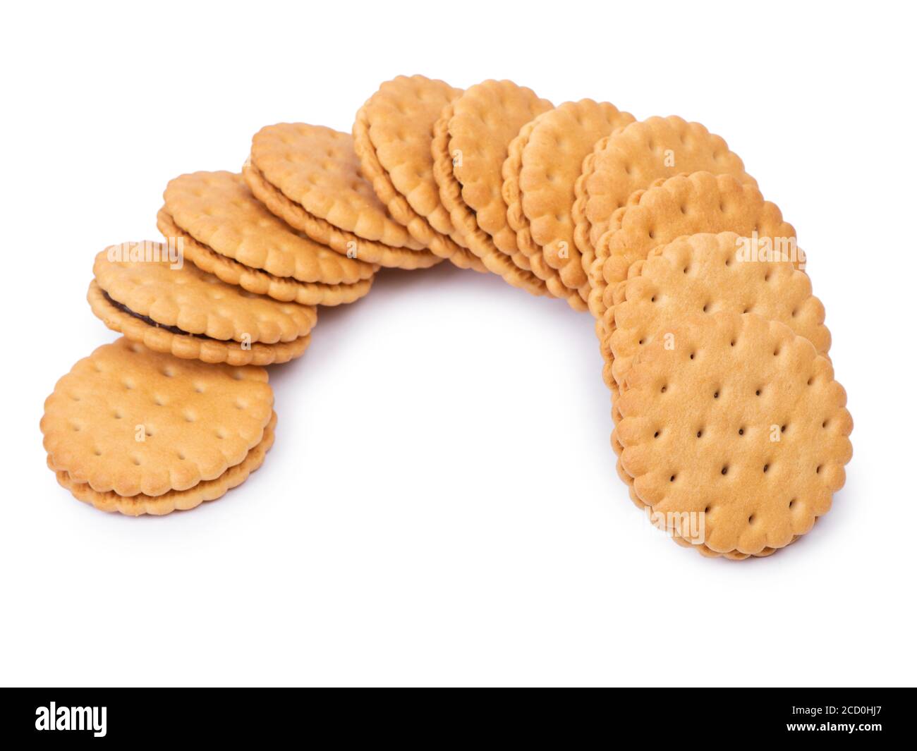 Stack of double round biscuit cookies isolated on white background ...