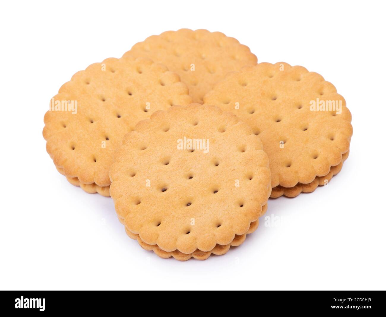 Stack of double round biscuit cookies isolated on white Stock Photo - Alamy
