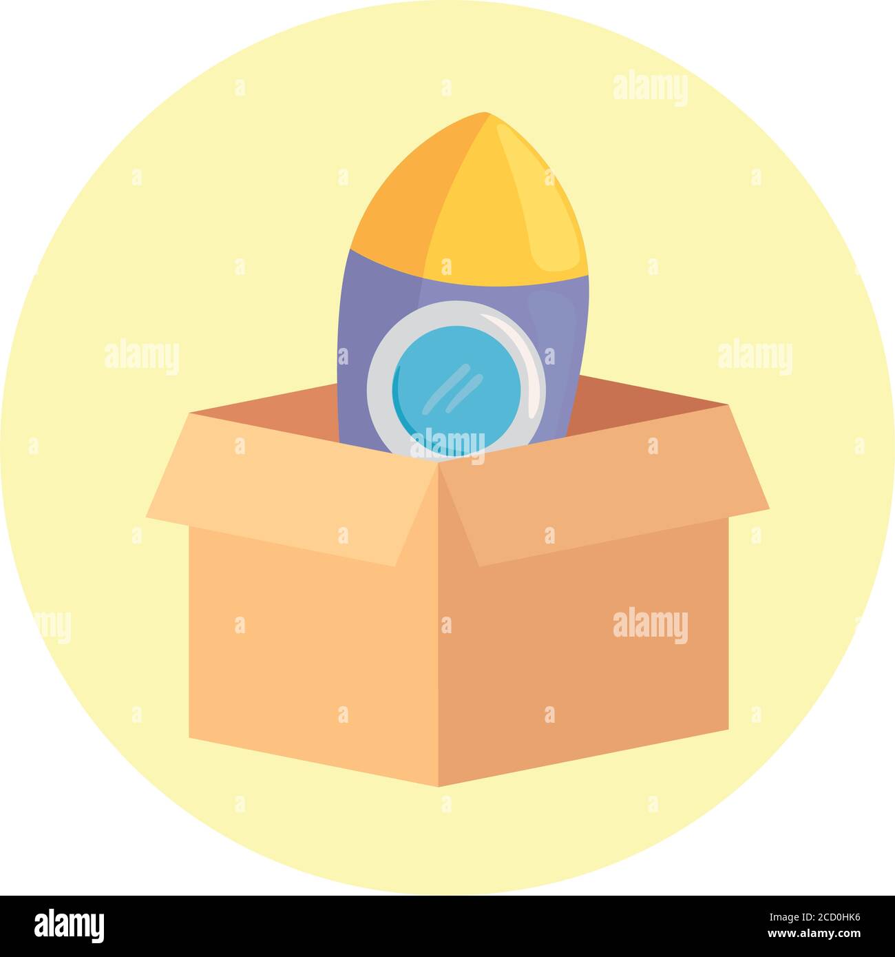 child toy rocket on box carton, in round frame Stock Vector Image & Art ...