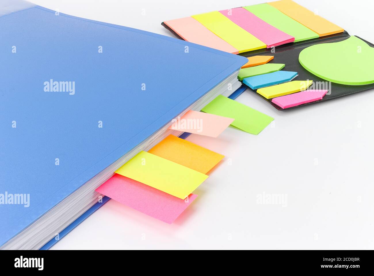 Blue folder document, color note paper isolated white background Stock ...