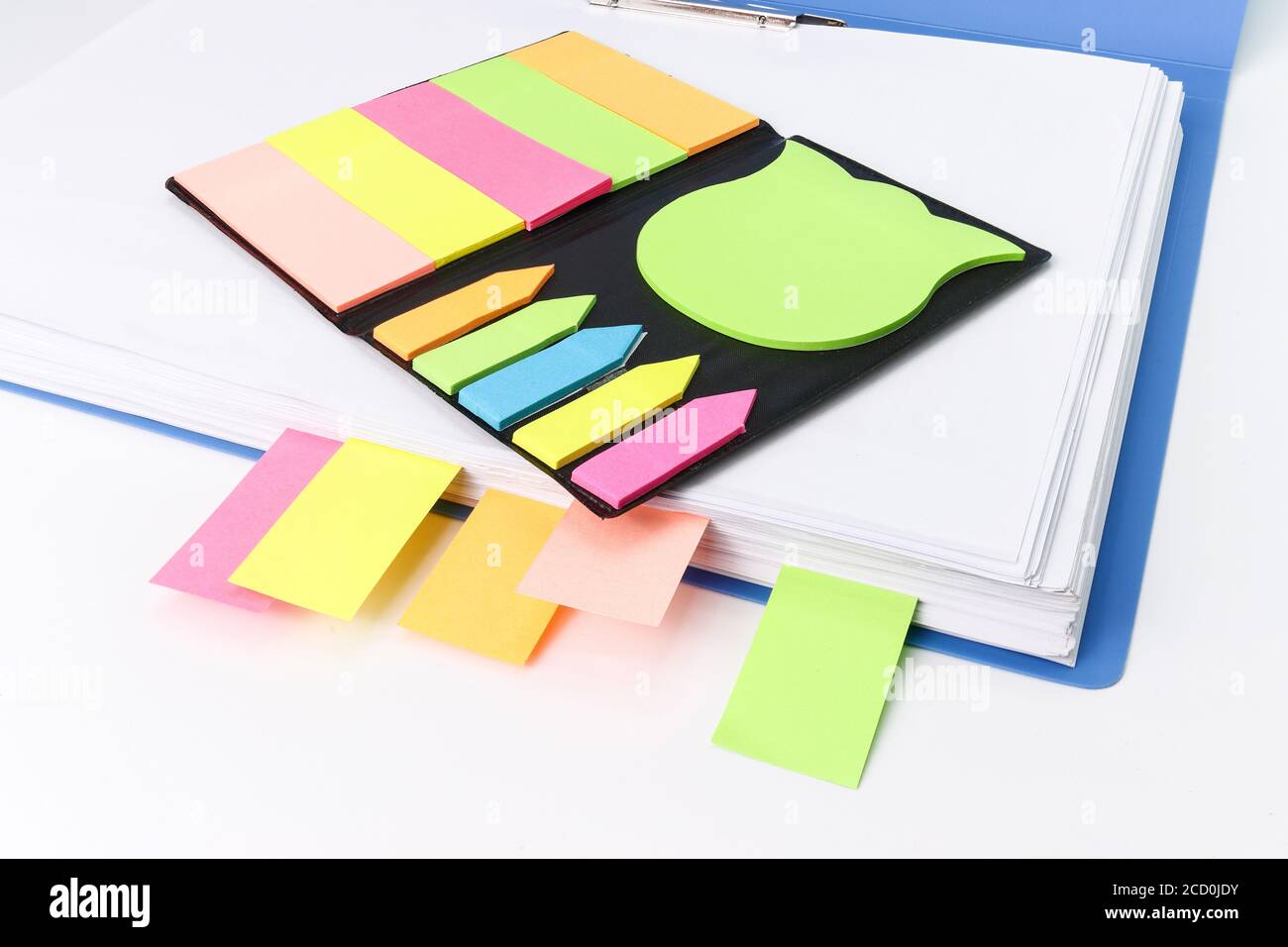 Blue folder document, color note paper isolated white background Stock ...