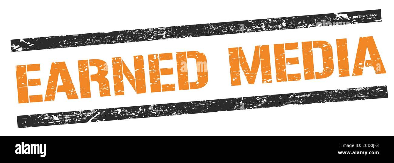 EARNED MEDIA text on black orange grungy lines stamp sign Stock Photo ...