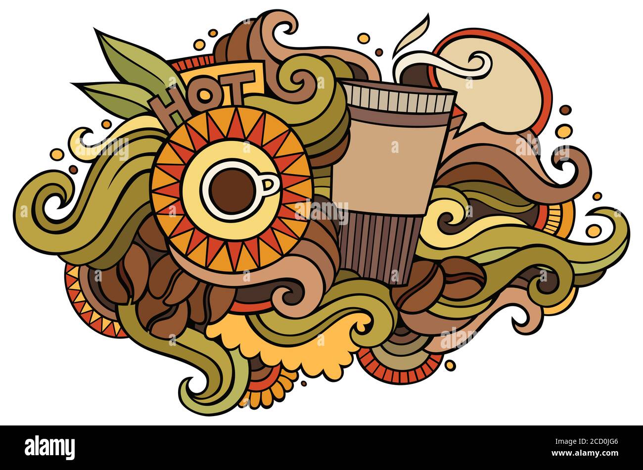 Coffee hand drawn cartoon doodles illustration. Funny beverage design ...