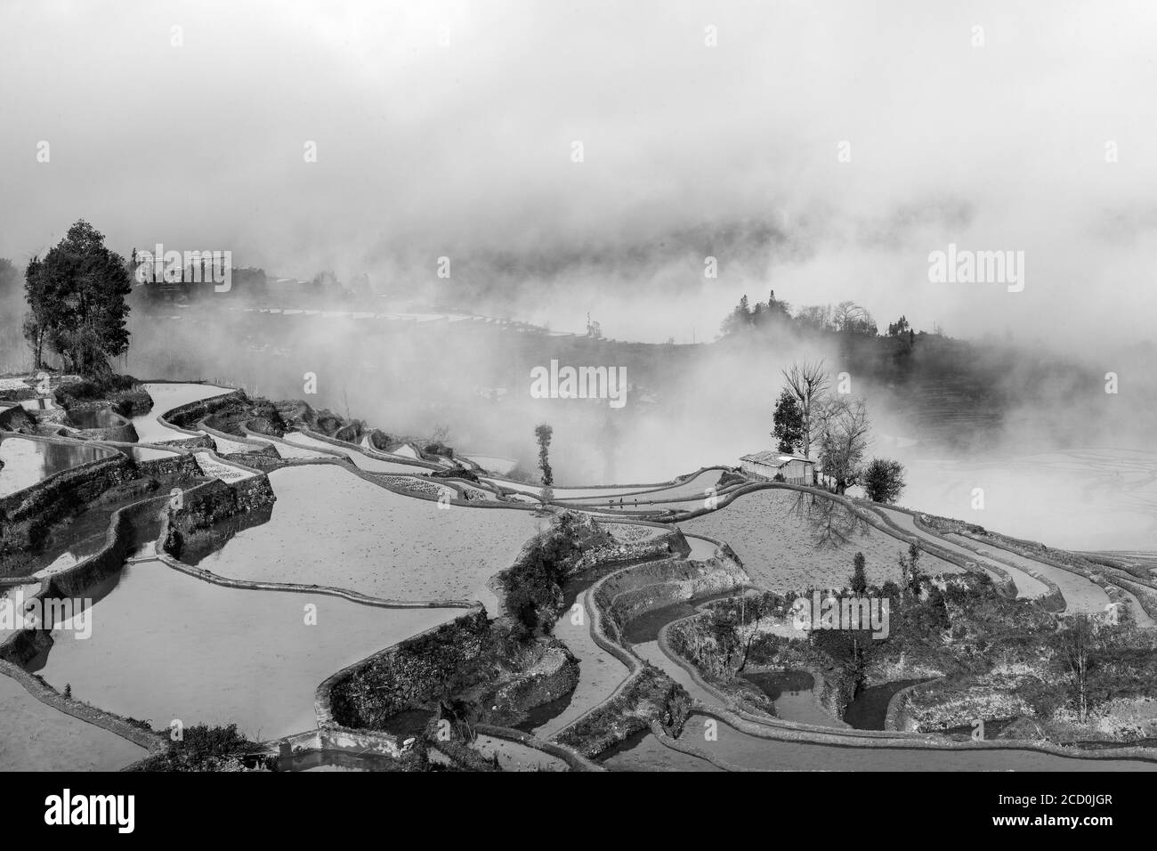 Hilly countryside in winter Black and White Stock Photos & Images - Alamy