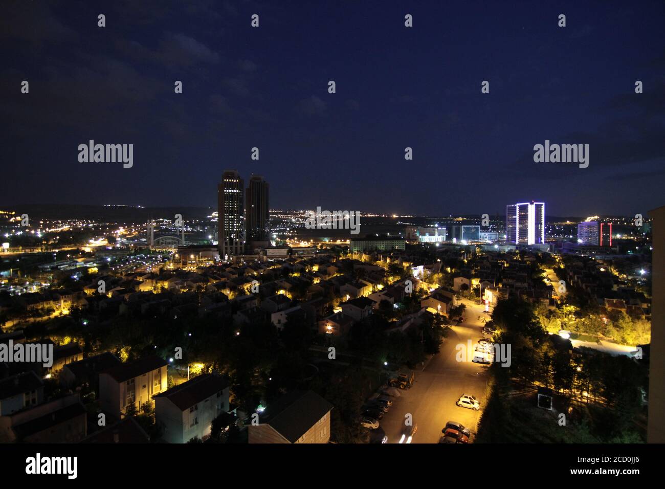 A night view from Ankara, Turkey's capital. Illuminated buildings of ...