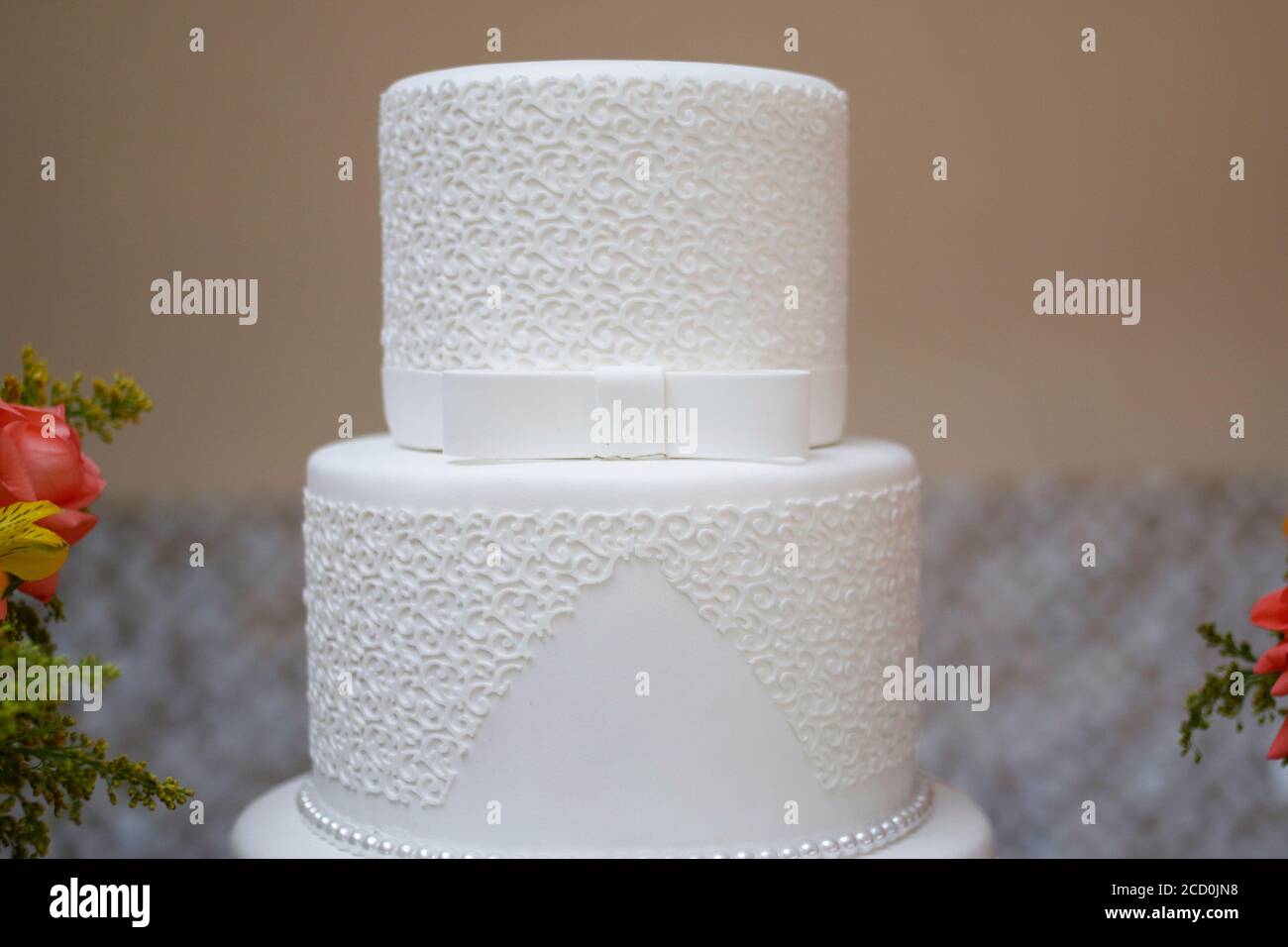 beautiful white party cake decorated with textures Stock Photo - Alamy