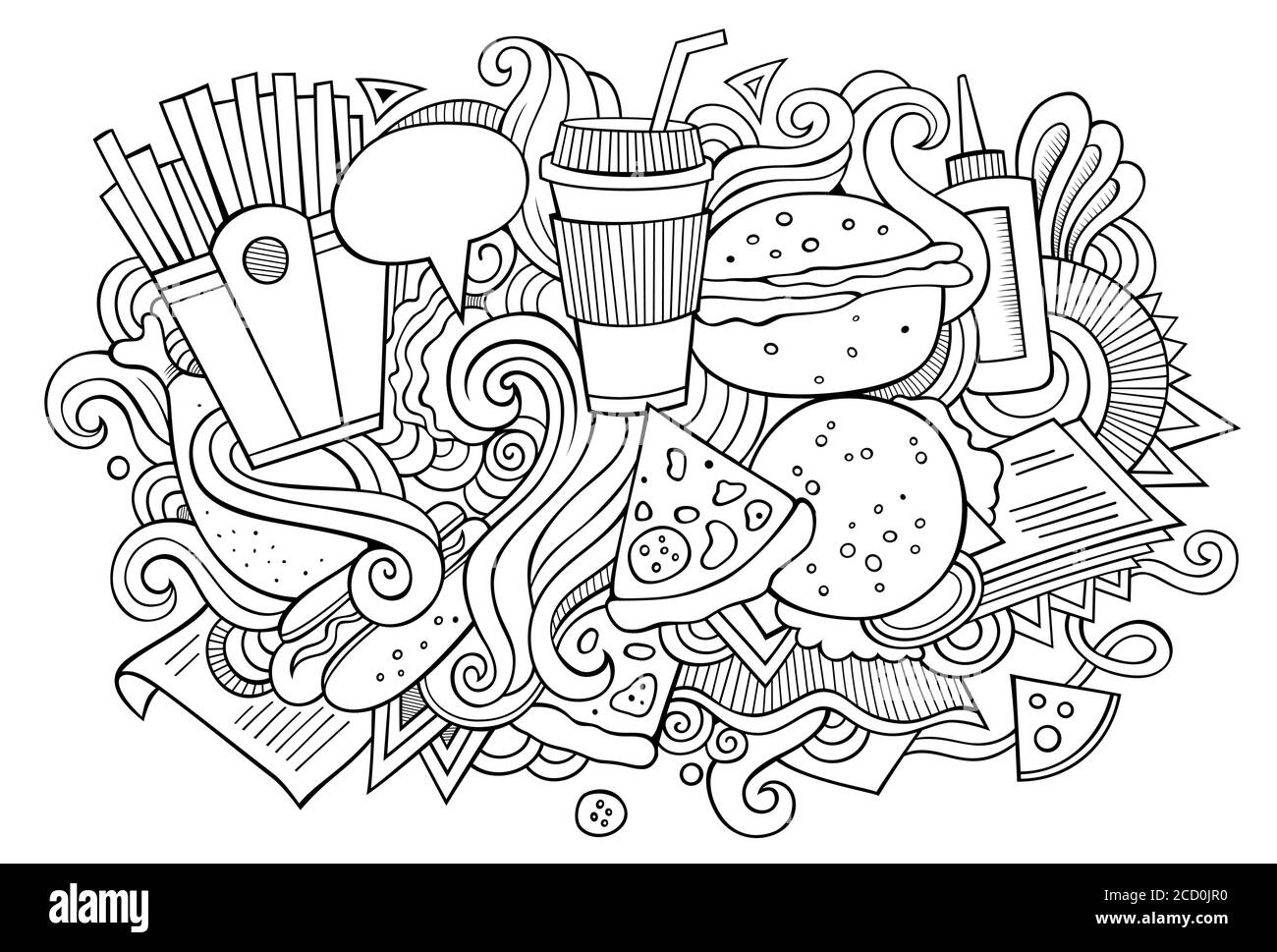 Fastfood hand drawn cartoon doodles illustration. Funny food design ...
