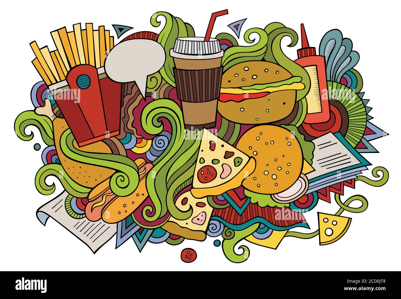 Fastfood hand drawn cartoon doodles illustration. Funny food design ...