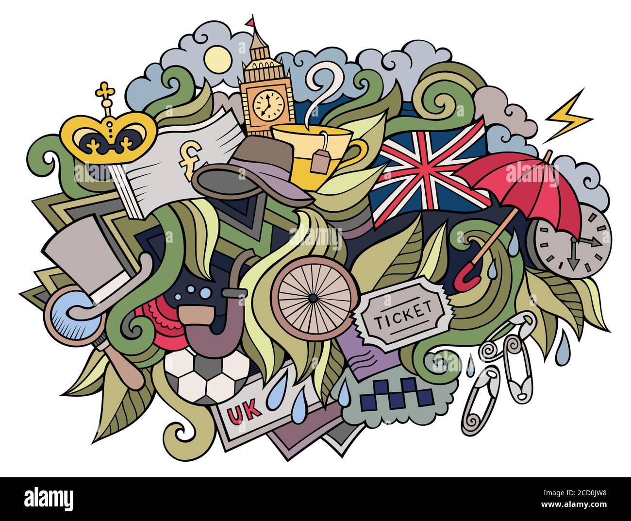 England hand drawn cartoon doodles illustration. Funny travel design ...