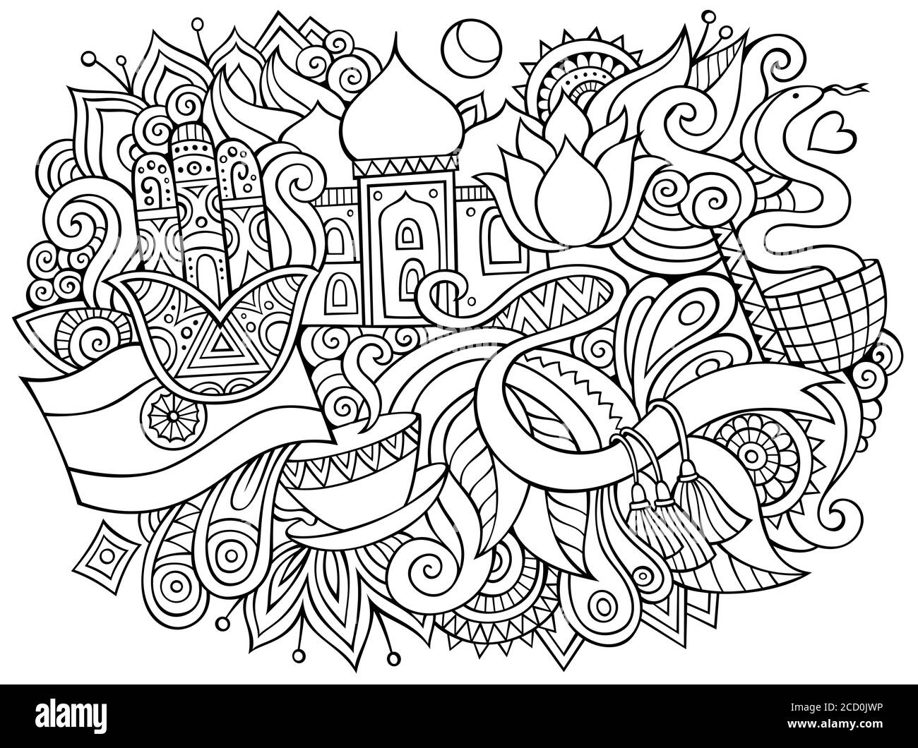 India hand drawn cartoon doodles illustration. Funny travel design ...