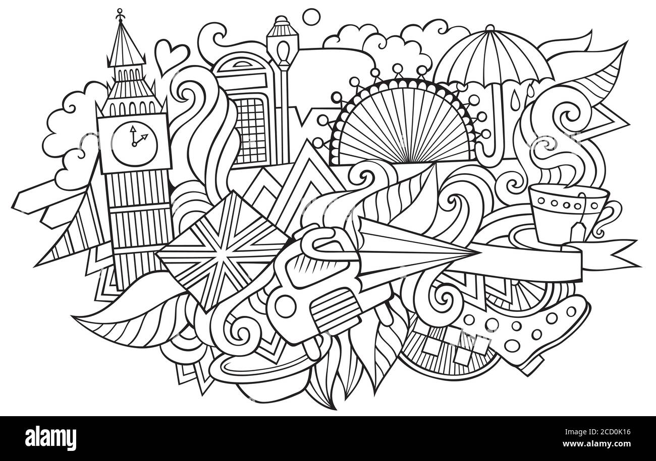 London hand drawn cartoon doodles illustration. Funny travel design ...