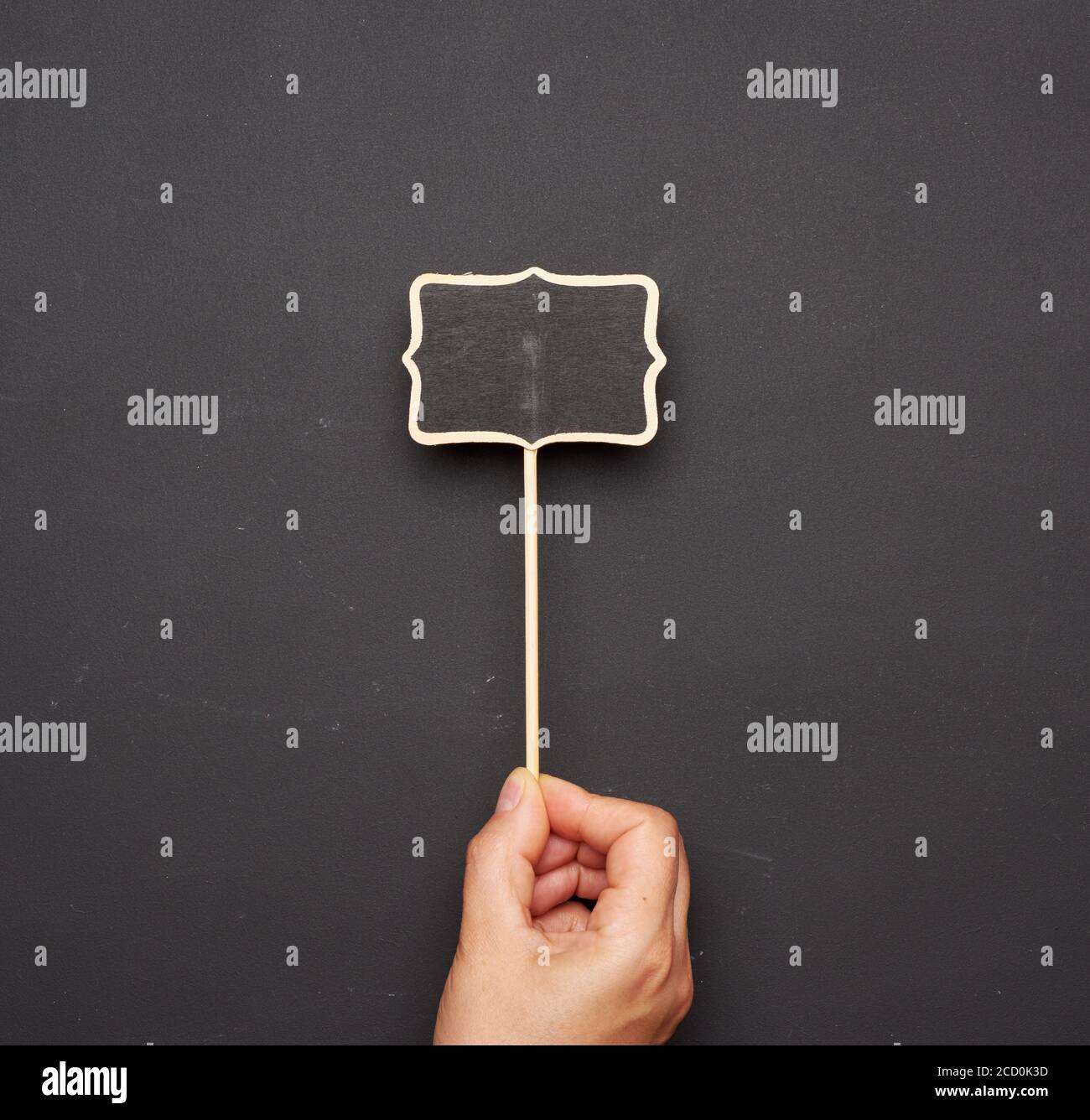 hand holding wooden pointer on a stick for writing text, black ...