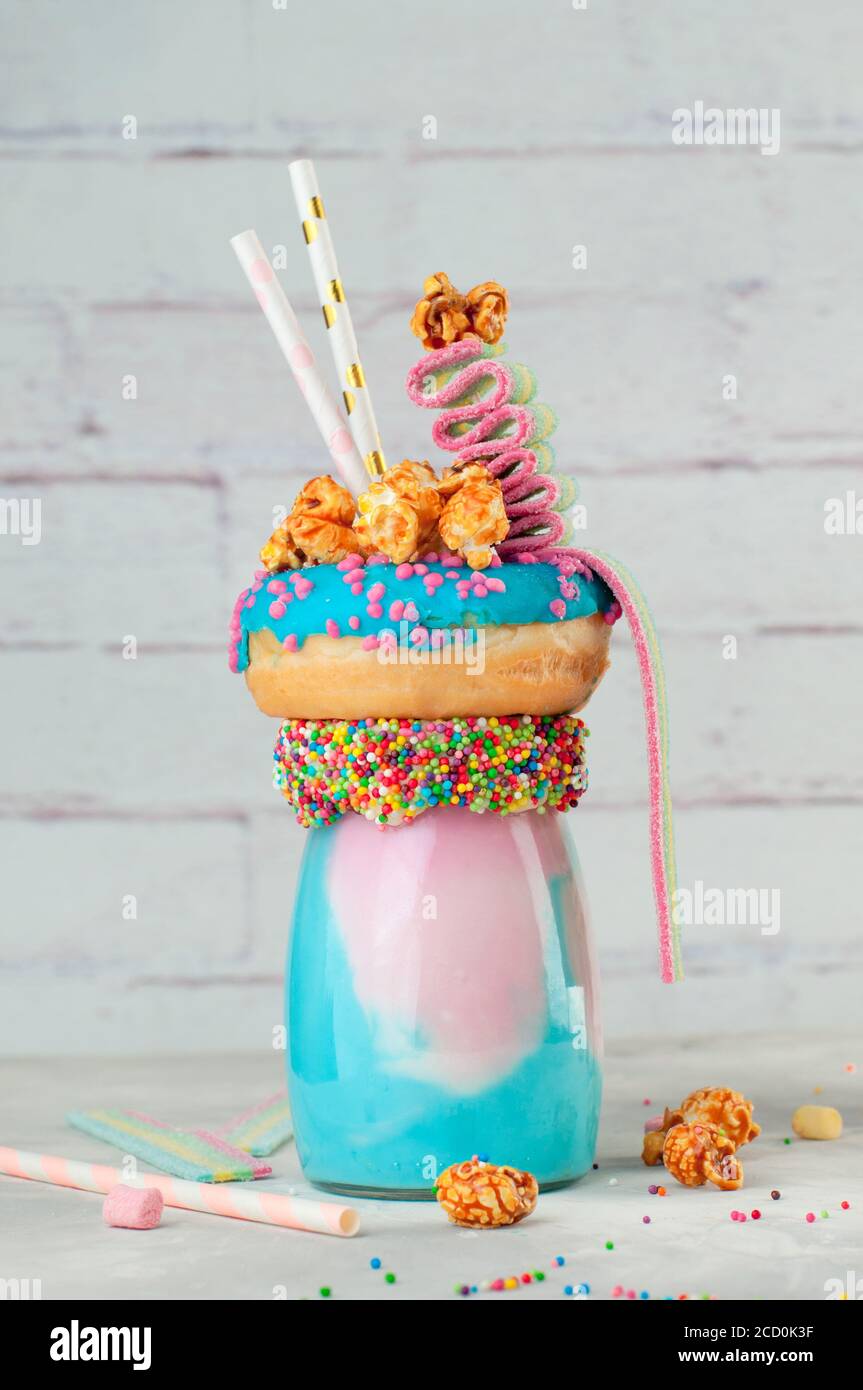 Happy Birthday party background: Freak shake topping with donut ...