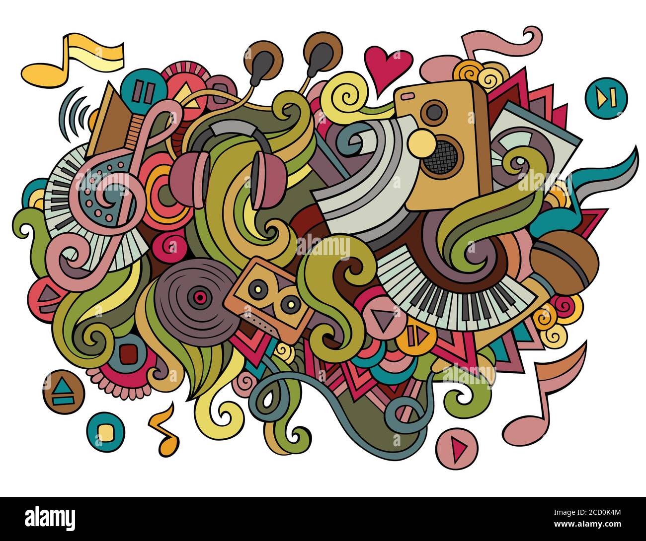 Music hand drawn cartoon doodles illustration. Funny media design Stock ...