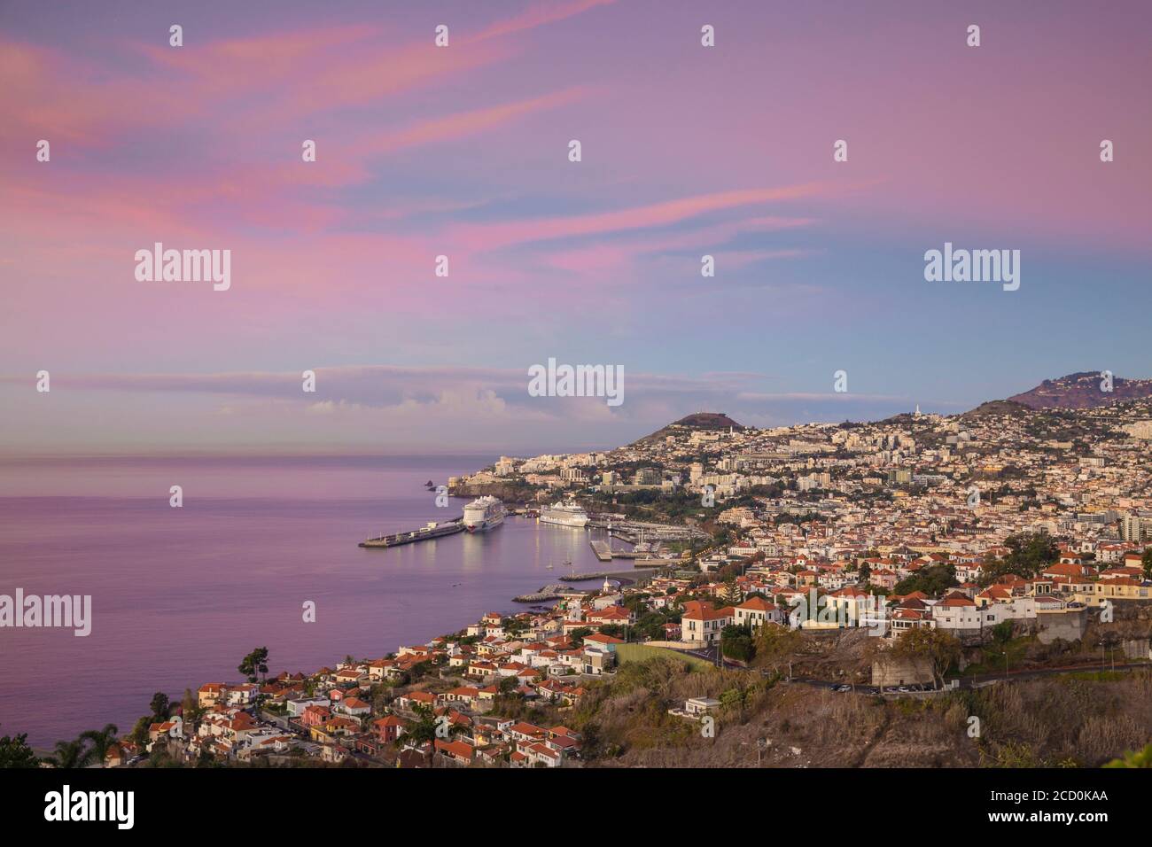 Portugal, Madeira, Funchal, View of Funchal looking towards harbour ...