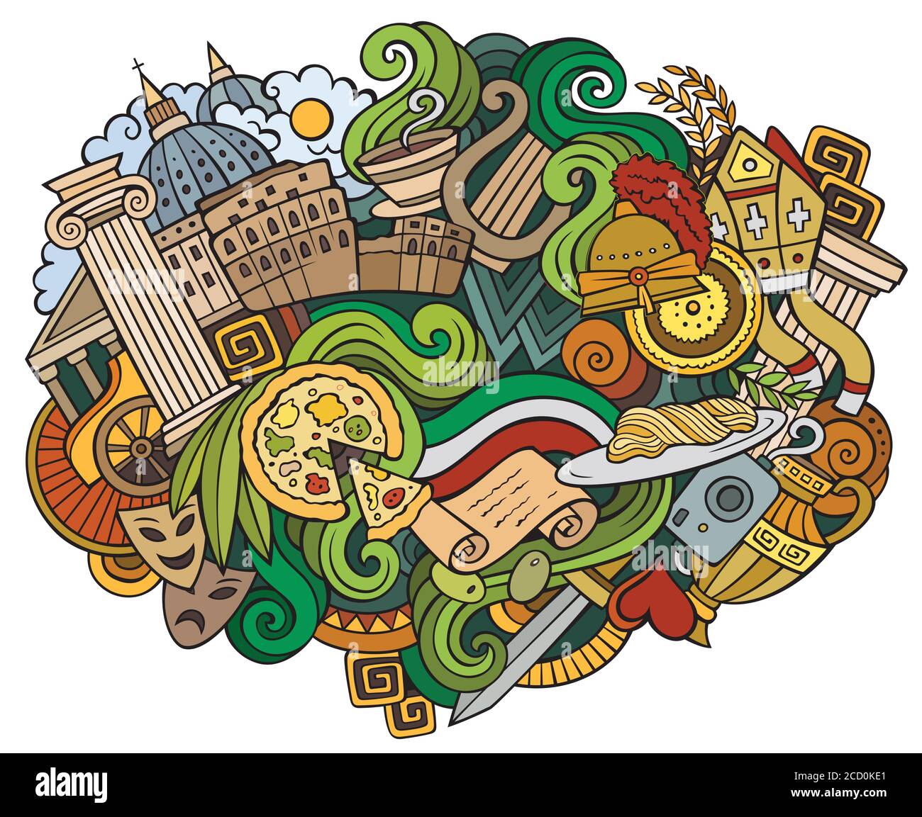 Rome hand drawn cartoon doodles illustration. Funny travel design Stock ...