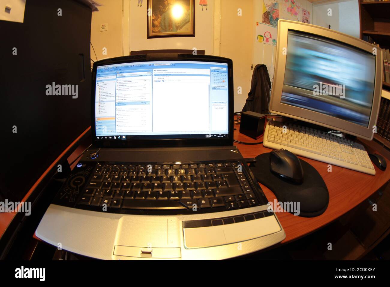 Study room, work desk and computer photos taken using fish eye lens ...