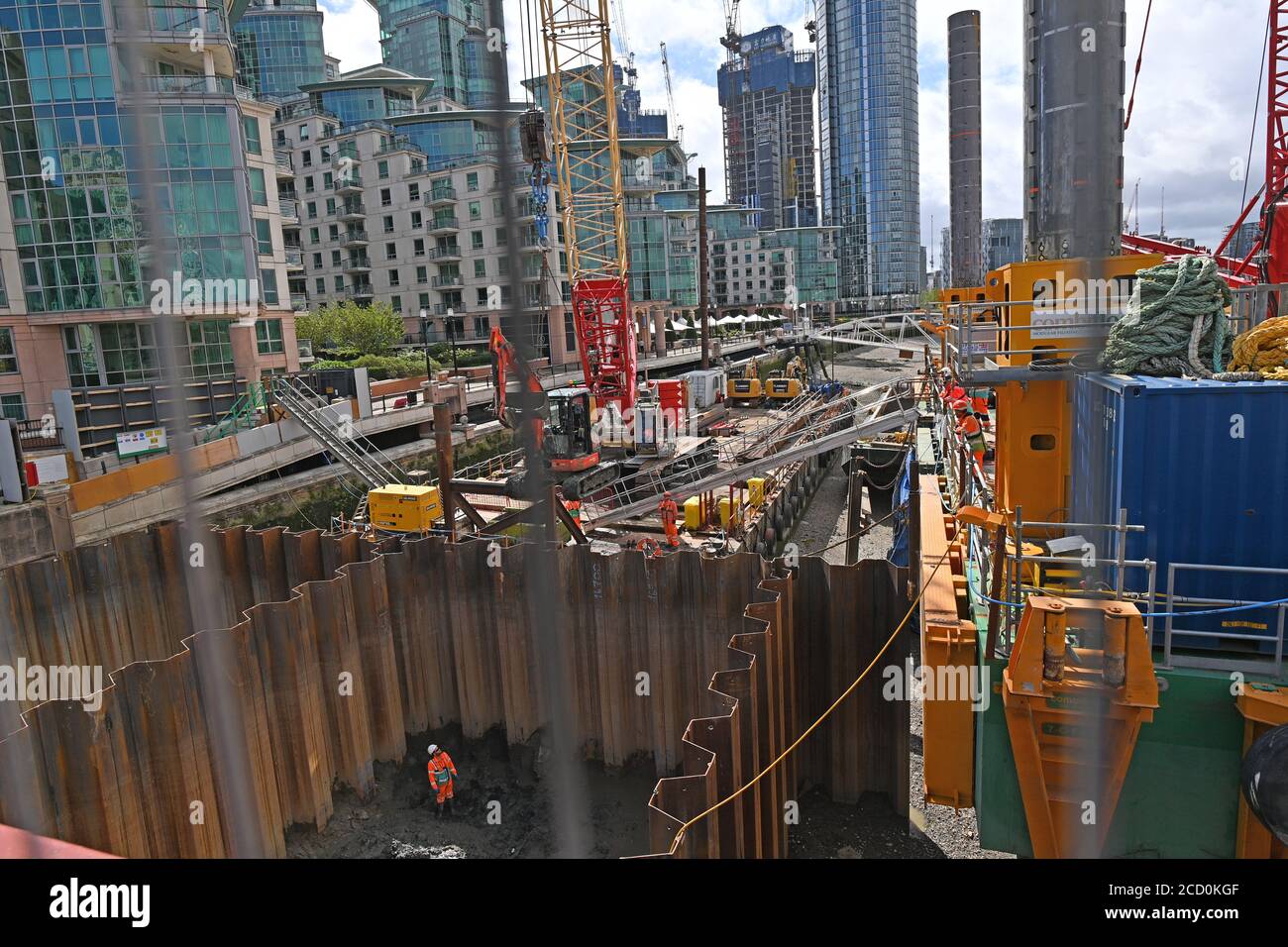 Thames Tideway Super Sewer construction at Vauxhall Bridge in London on ...