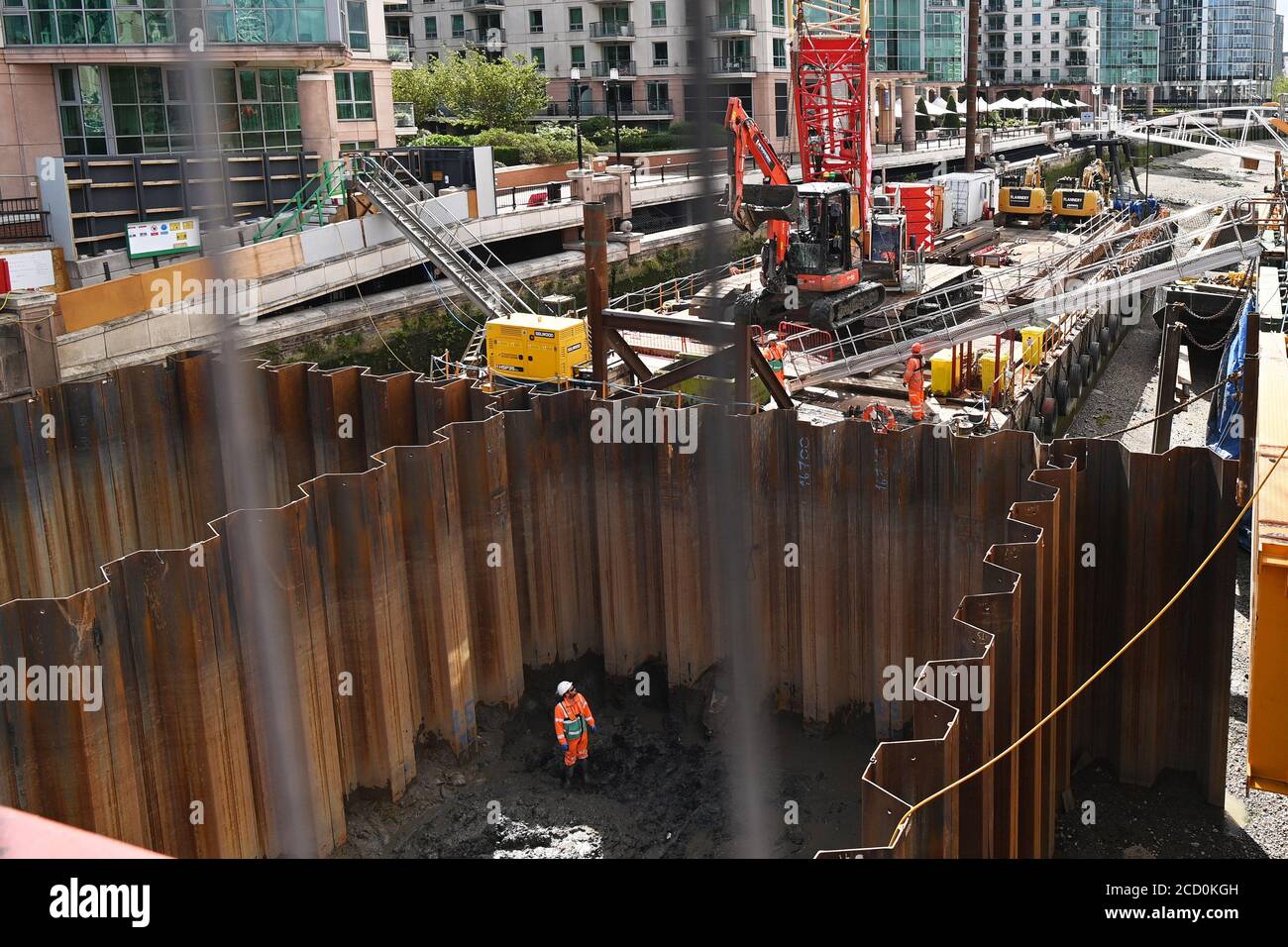 Thames Tideway Super Sewer construction at Vauxhall Bridge in London on ...