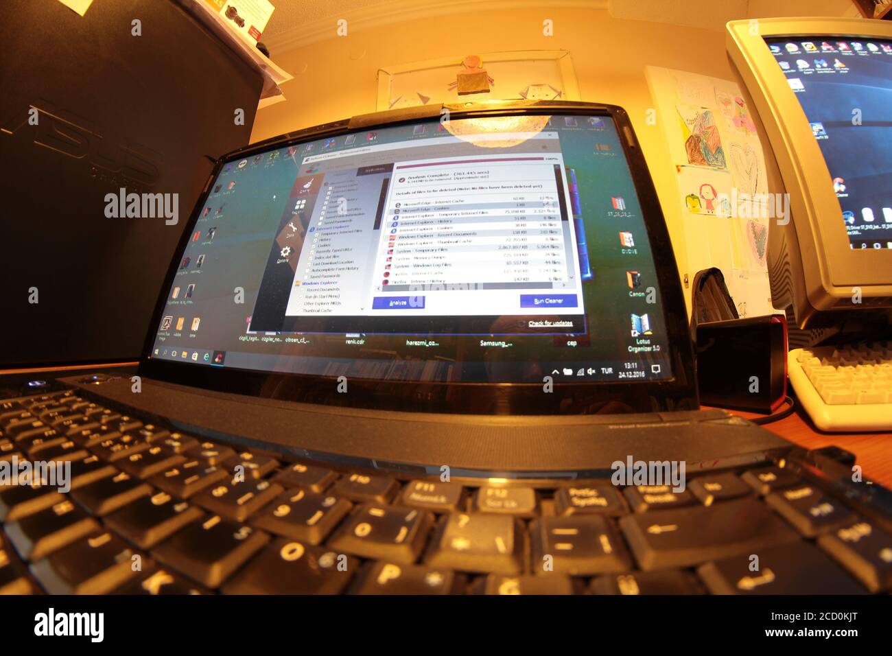 Study room, work desk and computer photos taken using fish eye lens ...