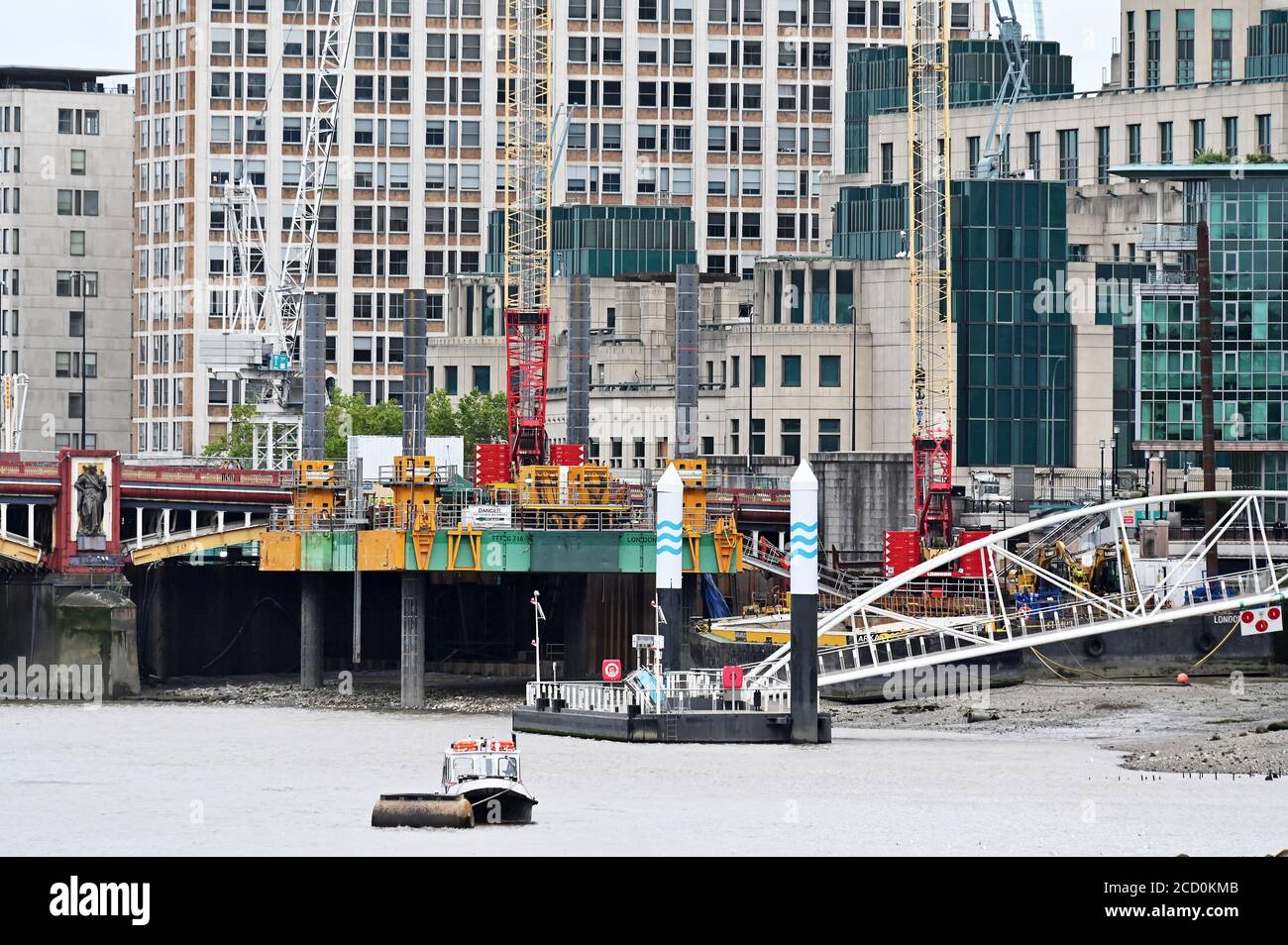 Thames Tideway Super Sewer construction at Vauxhall Bridge in London on ...