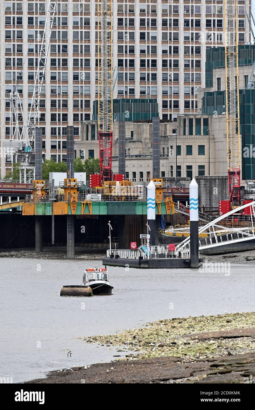 Thames Tideway Super Sewer construction at Vauxhall Bridge in London on ...