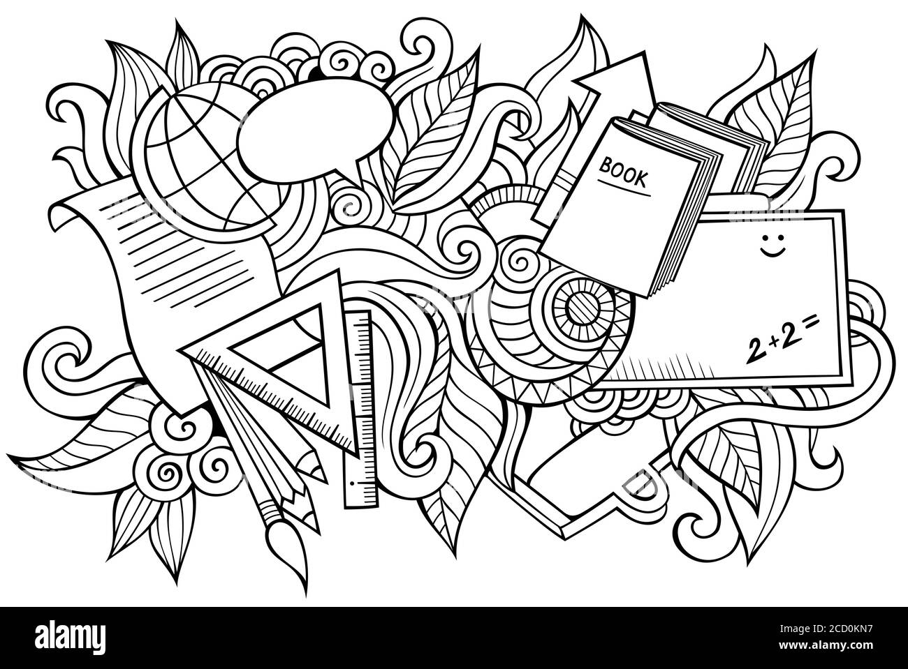School hand drawn cartoon doodles illustration. Funny education design ...