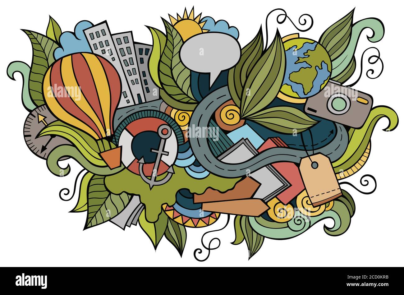 Traveling hand drawn cartoon doodles illustration. Funny travel design ...