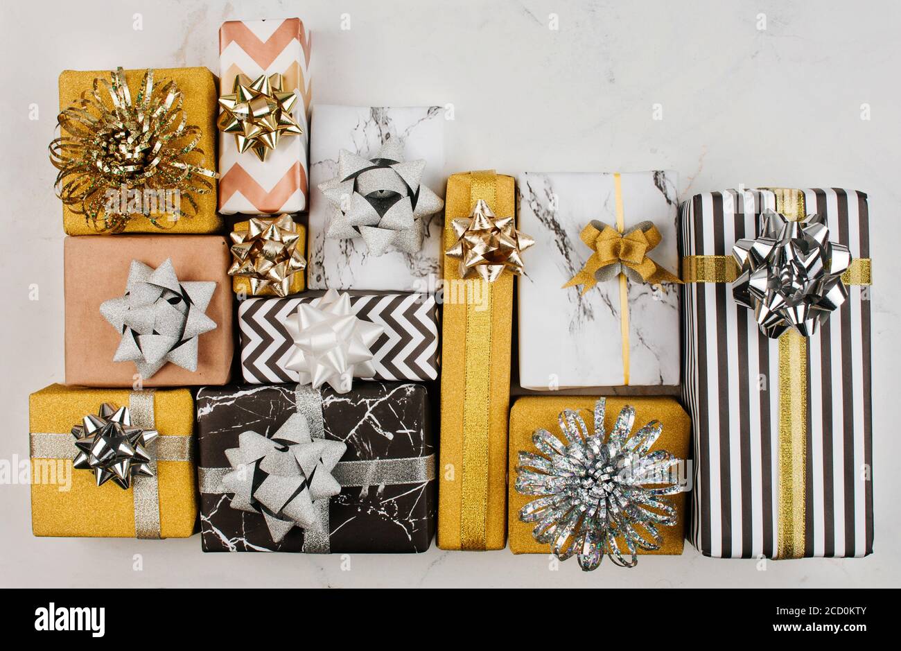 Top view of lots of gift boxes in minimal modern scandinavian design on ...